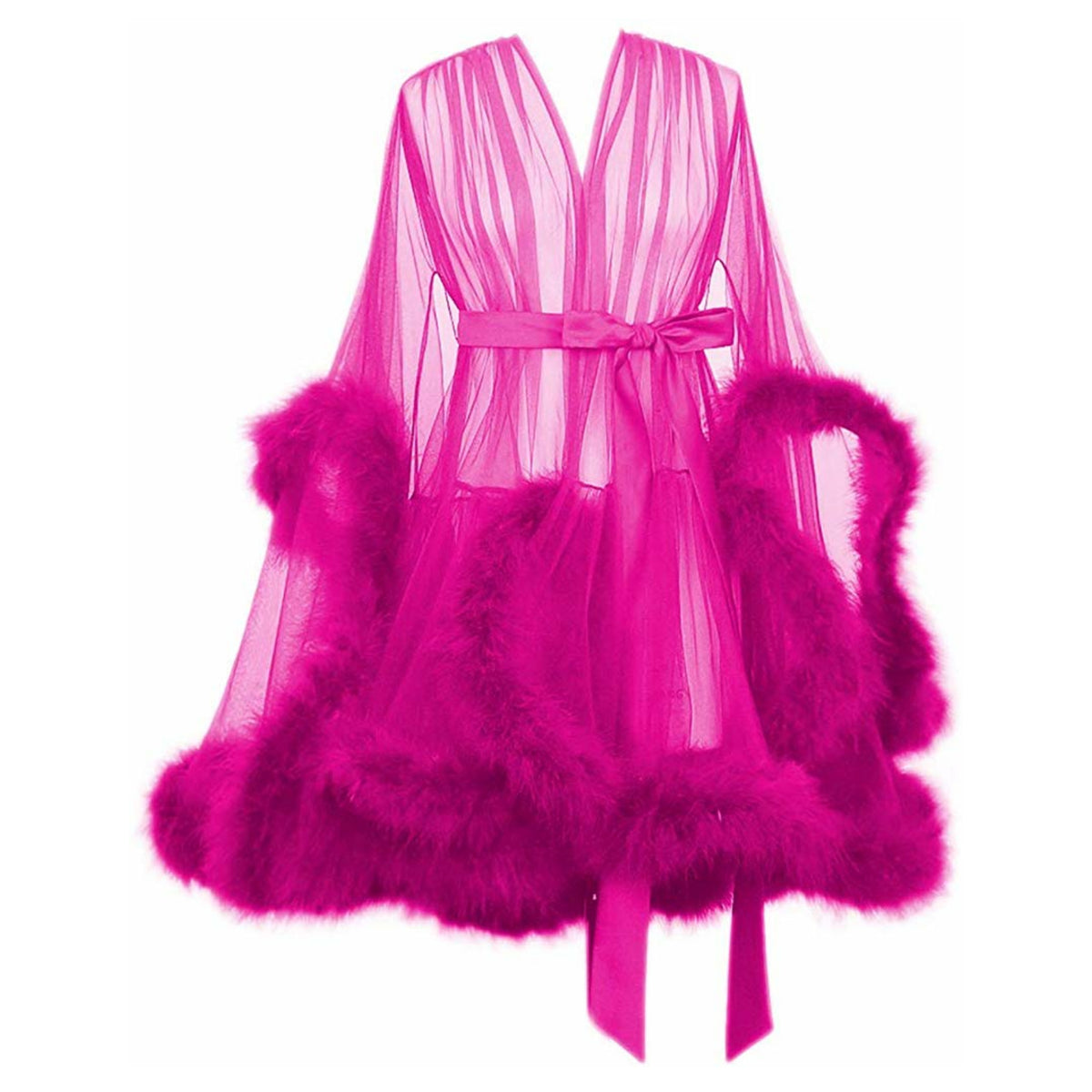 "Night In" Fuchsia Handmade Sheer Fluffy Mini Marabou Feather Robe ...