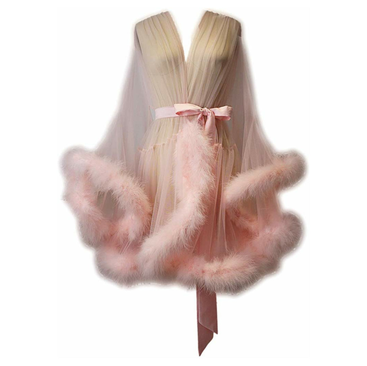 "Night In" Blush Pink Handmade Sheer Fluffy Mini Marabou Feather Robe ...