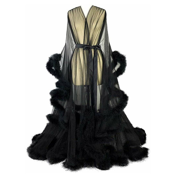 Hollywood Glam Sheer Fluffy Floor-length Feather Robe – Goddess Of Luxury